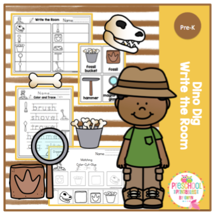Dino Dig Write the Room ~ Preschool Printables