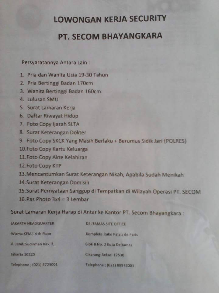 Lowongan Kerja Security Secom