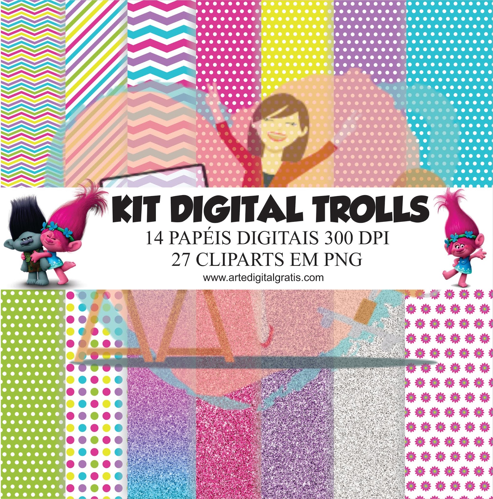 KIT DIGITAL TROLLS GRÁTIS - Arte Digital Grátis