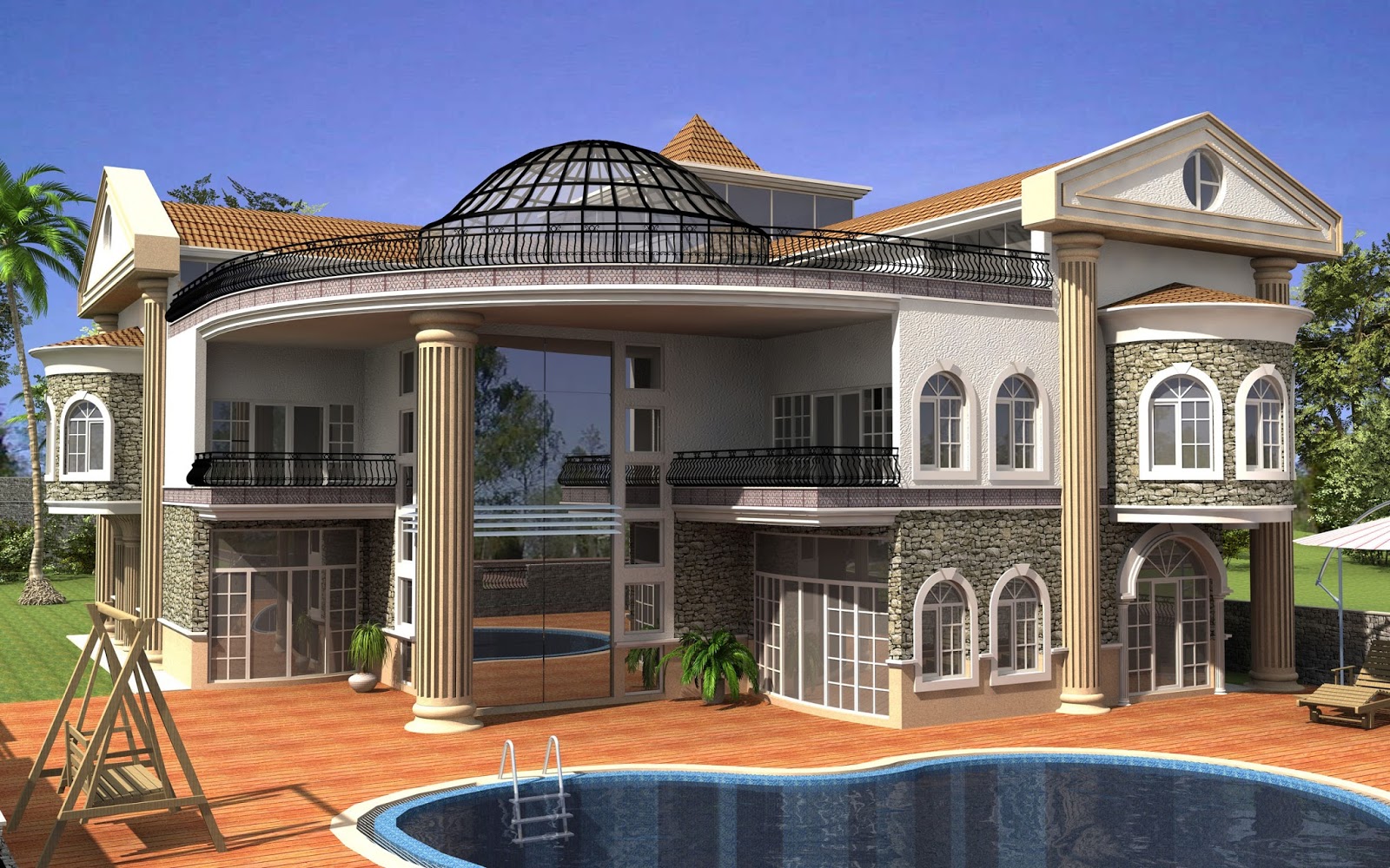 Villa Modelleri: İlginç tasarımlı büyük bir havuzlu villa modeli - FOTO