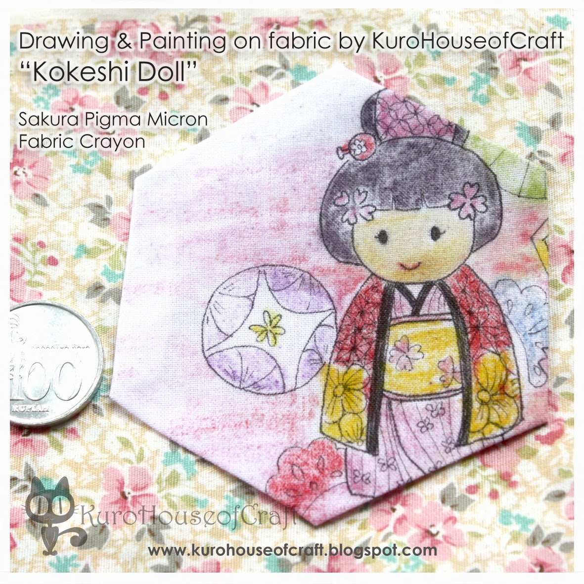 KuroHouse of Craft: Drawing on Fabric "Kokeshi Doll"