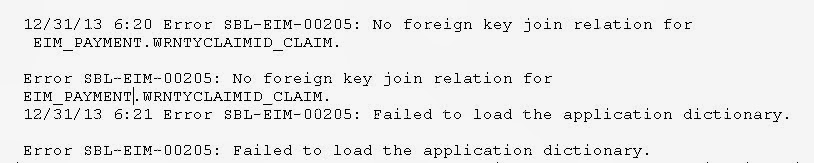 Siebel EIM: SBL-EIM-00205: Failed to load the application dictionary.