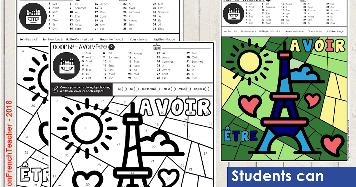 Color by Verbs French Avoir Etre - Color by Conjugation - 2 Versions ...