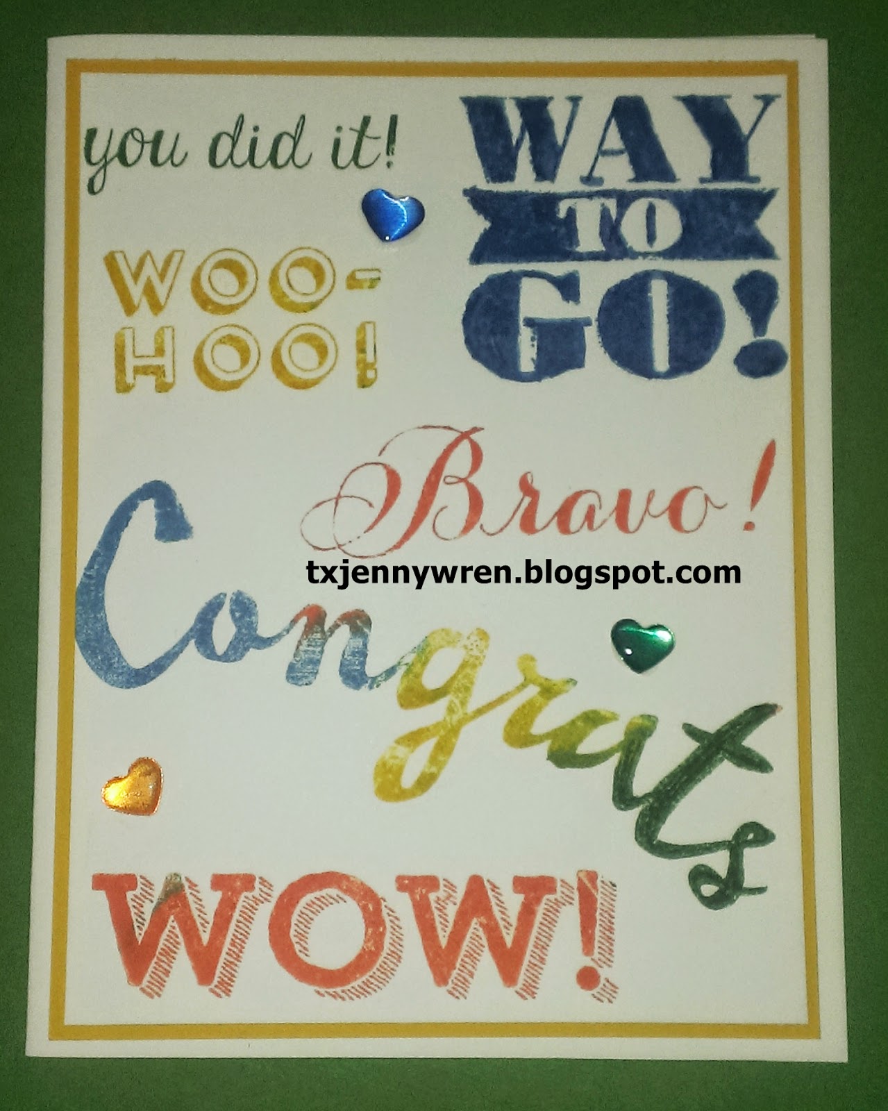 TX JENNYWREN'S NEST: BRAVO---YOU DID IT---CONGRATS---WOO HOO!!!