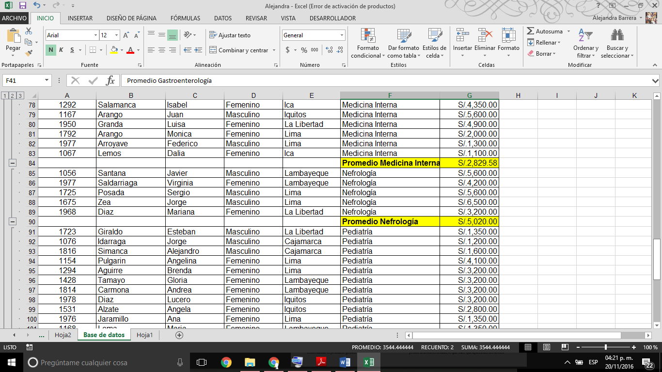 Medicina Humana: USO DE EXCEL