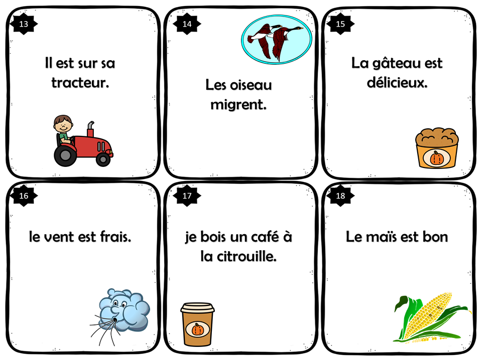 La classe de Caro: Correction de la phrase - Cartes à tâches - L'automne