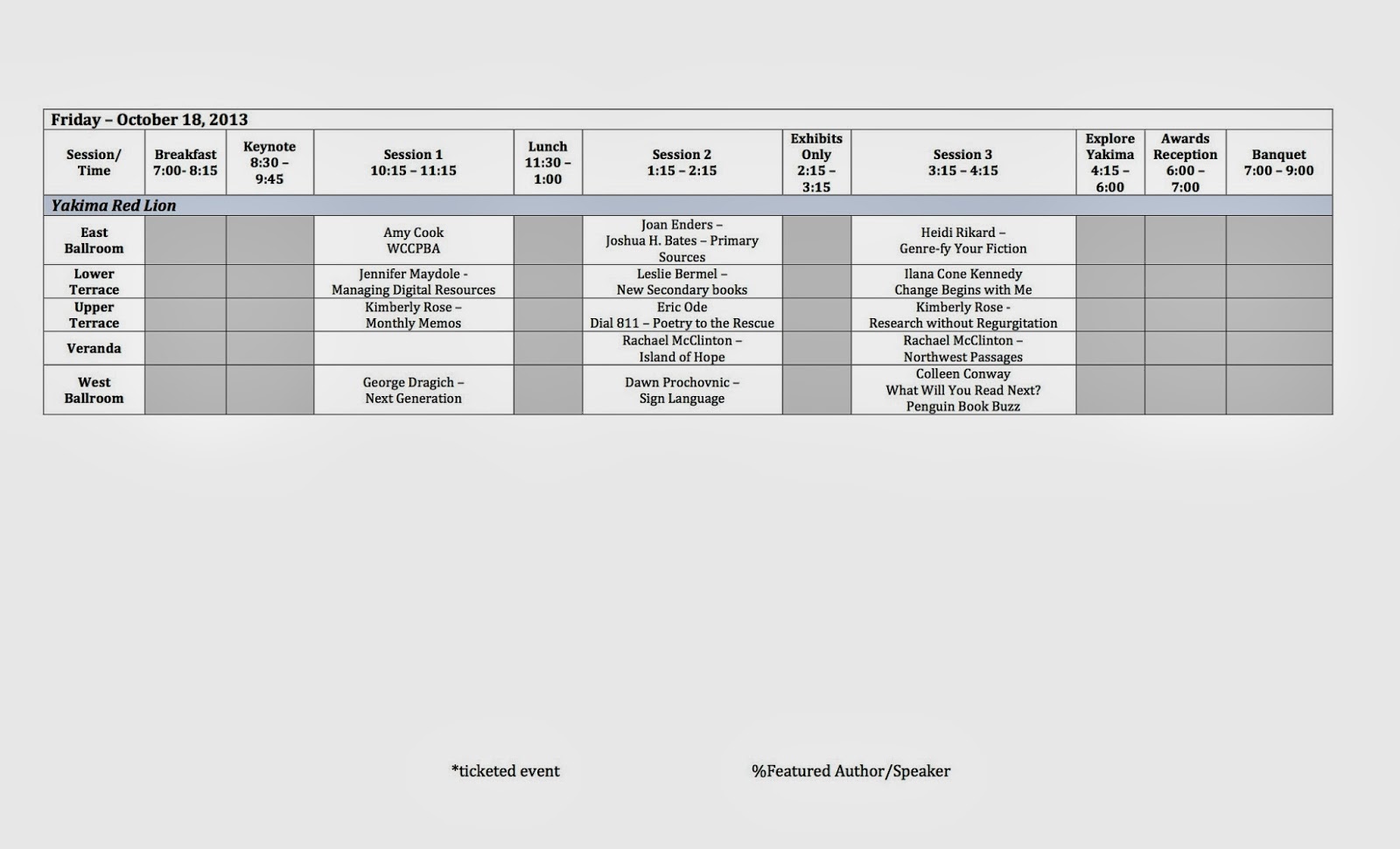 WLMA Conference 2013: Conference Matrices