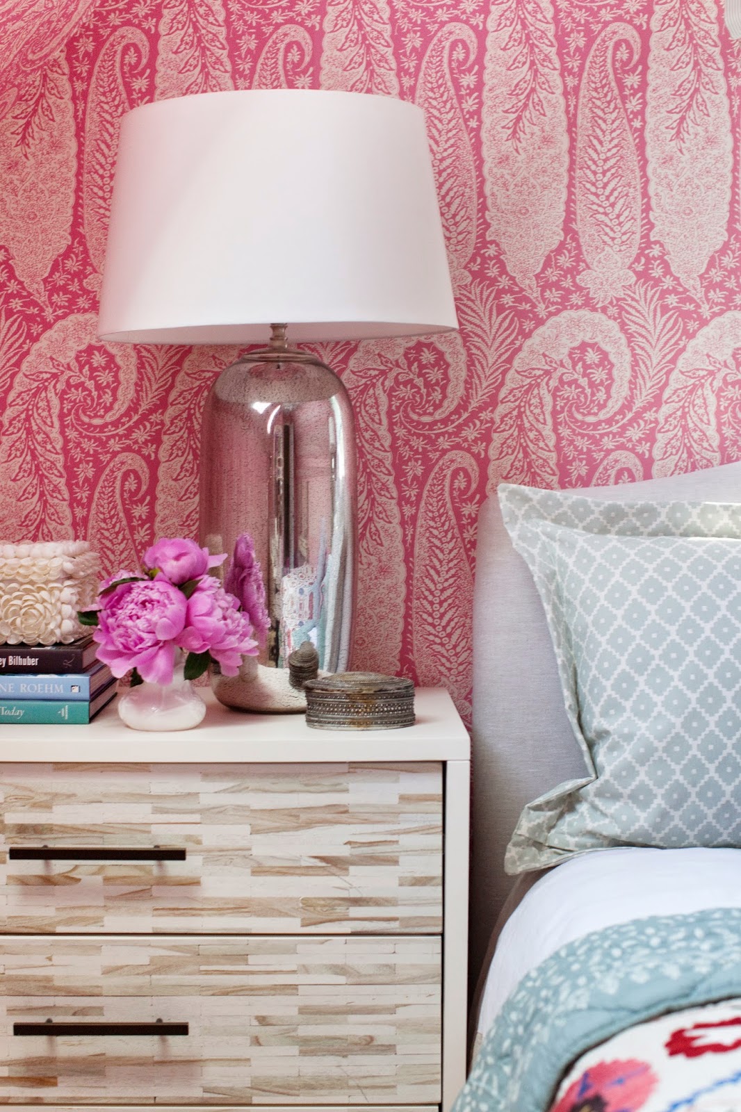 a pink paisley bedroom