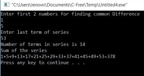 All C Programs: Program 181:To find sum of series in A.P