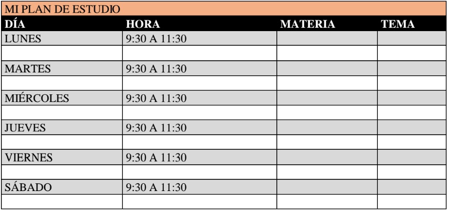 HÁBITOS DE ESTUDIO : MI PLAN DE ESTUDIO