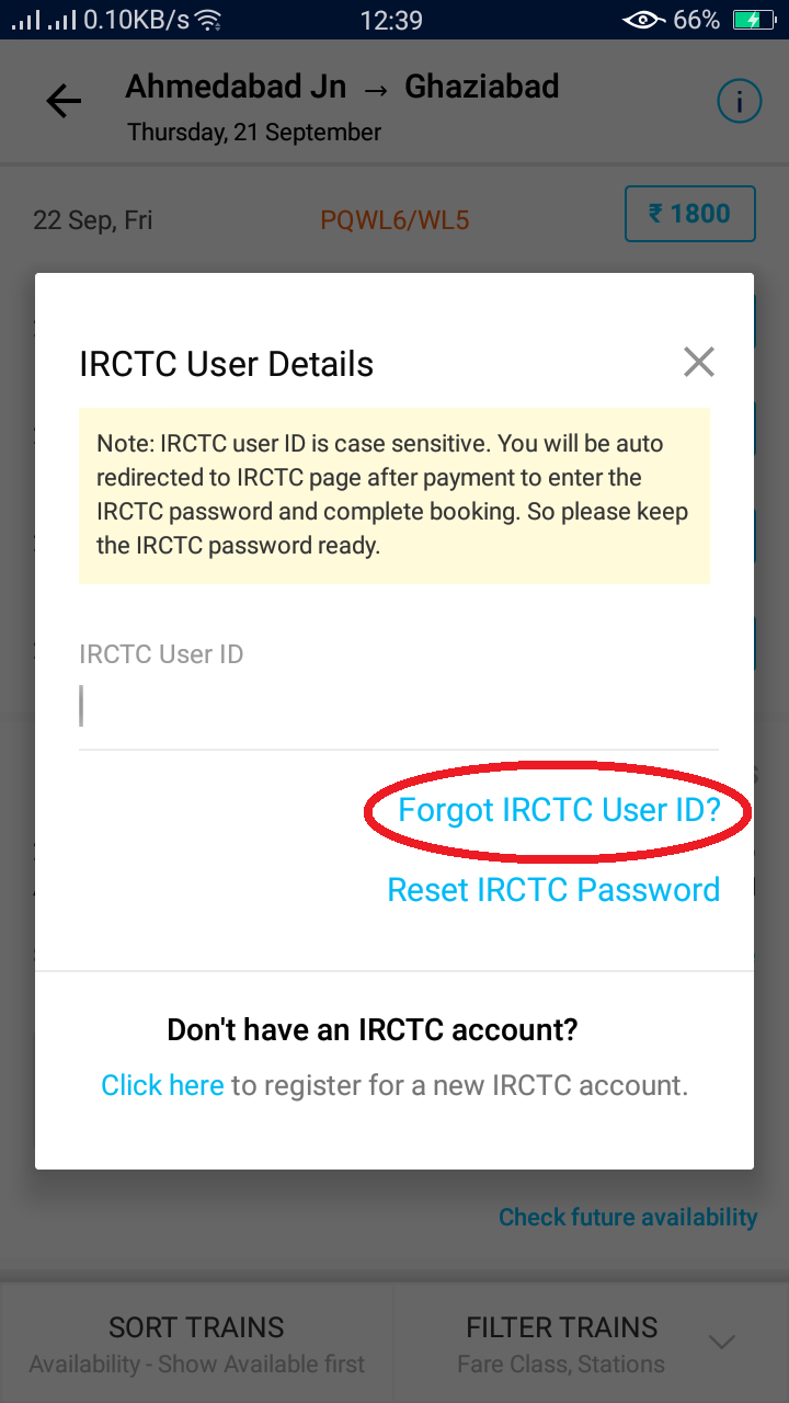 :: IRCTC :: Forgot User Id: September 2017
