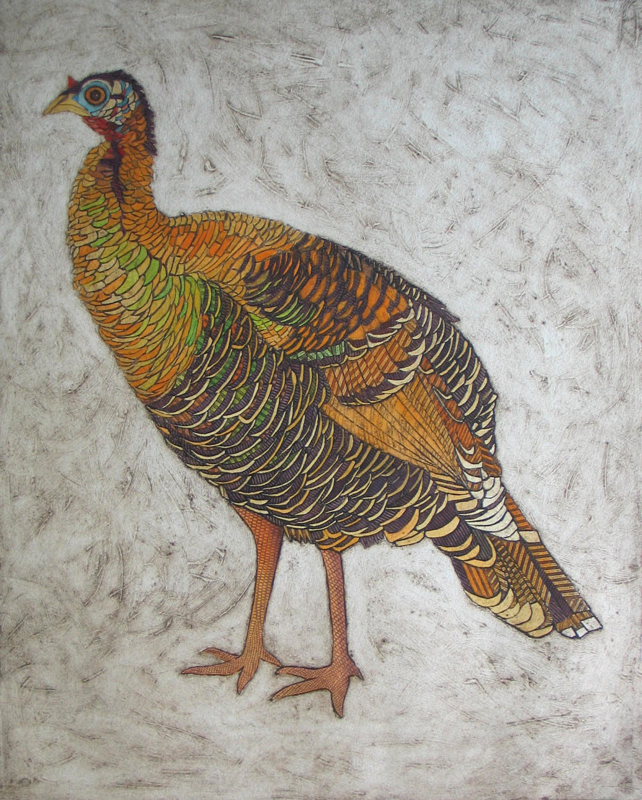 Bonnie Murray Prints: Wild Turkey Hen #2 (Hand Colored Collagraph of ...