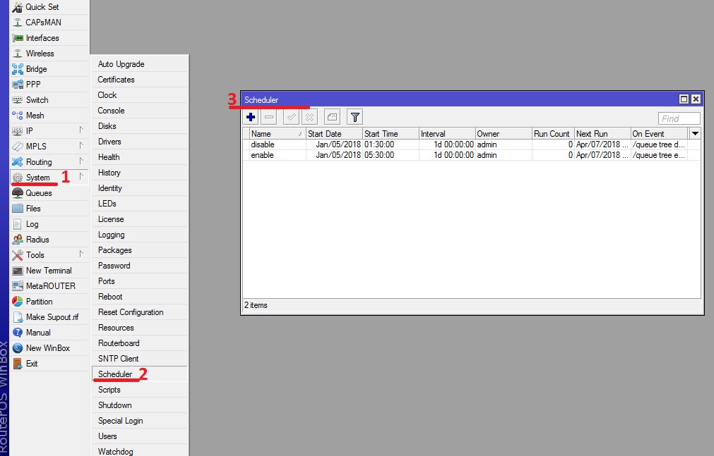 habilitar y deshabilitar queue tree por horas - mikrotik script mikrotik