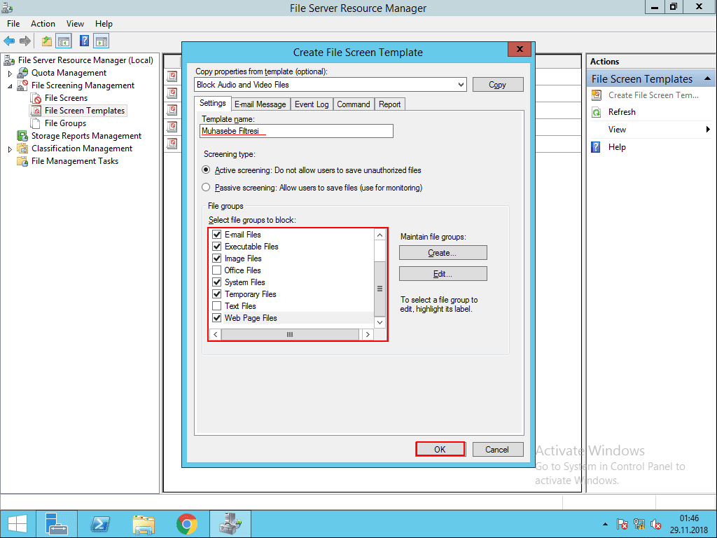 File Server Resource Manager ile Dosya Filtreleme - Mustafa Sabri OĞUZ