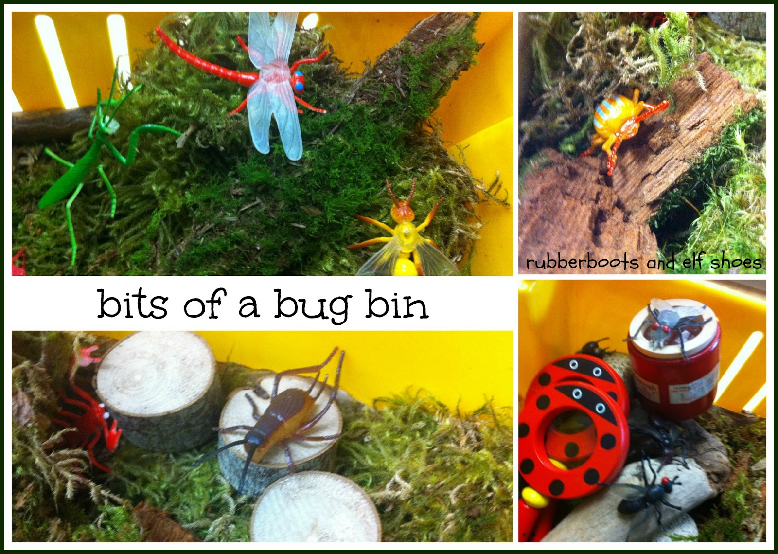 one sensory bin - two looks - rubber boots and elf shoes