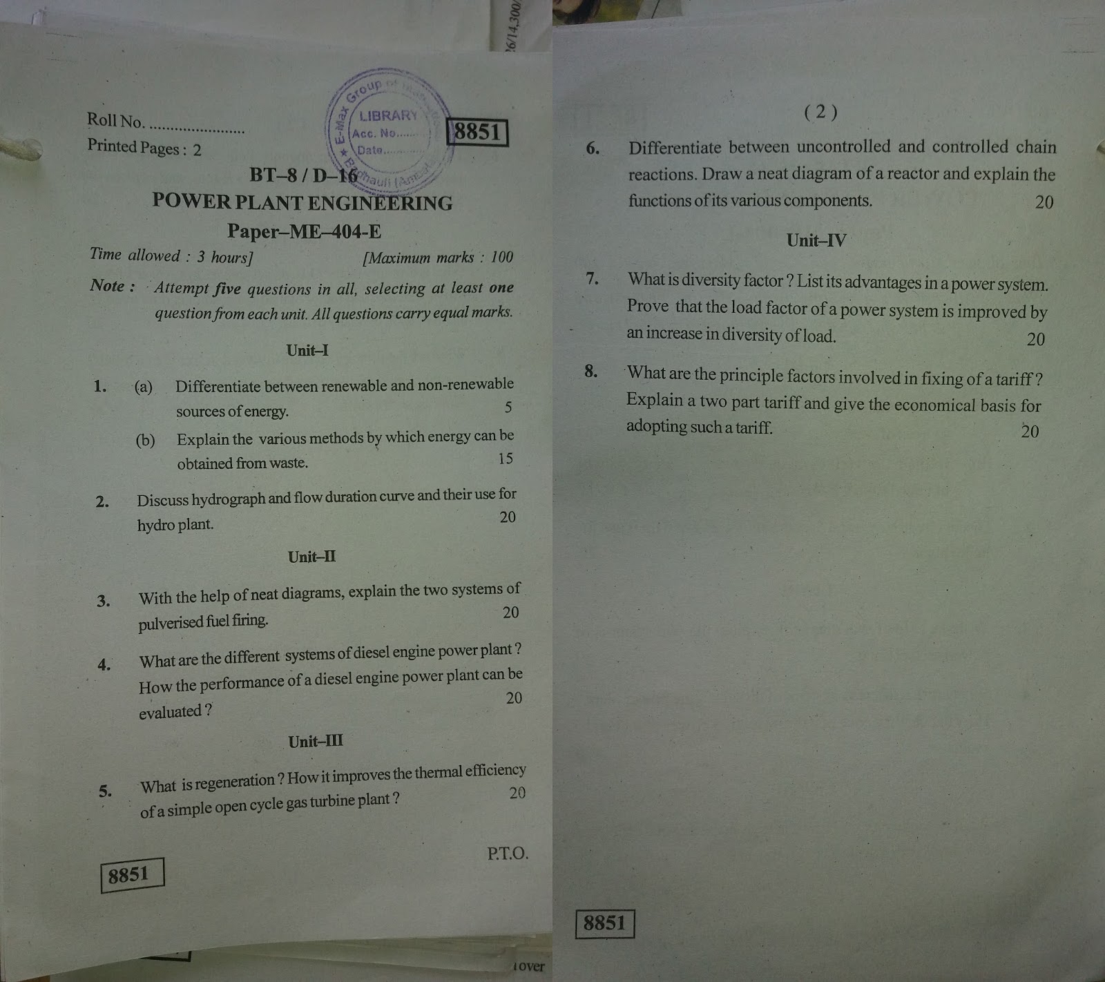 Mechanical Engineering Department: Previous Year Question Papers (8th ...