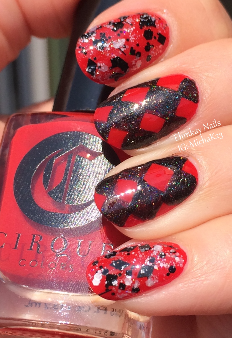 ehmkay nails: Super Heroes Nail Art: Harley Quinn with Cirque Colors