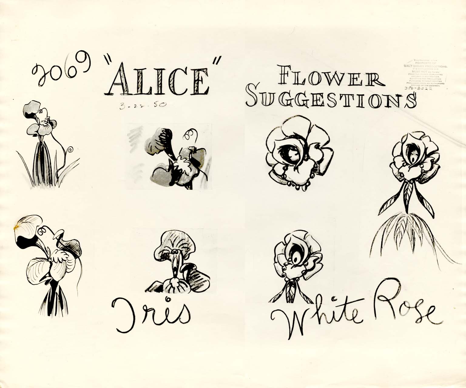 Vintage Disney Alice, Animation Model Sheet 350-8022 - Flower...