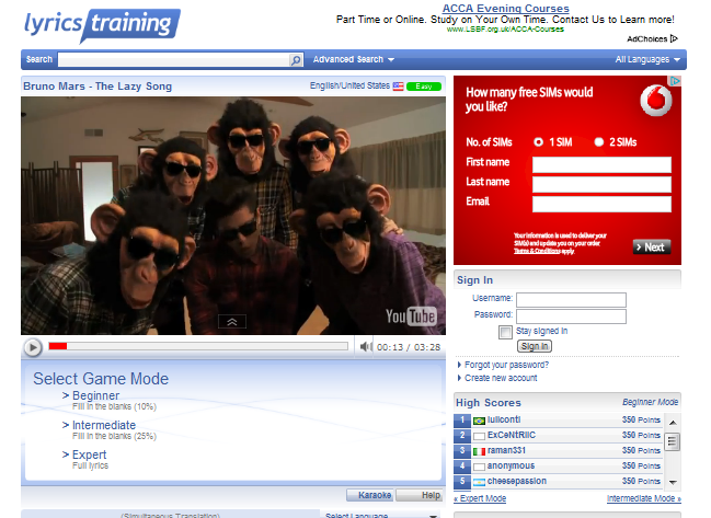 LyricsTraining ~ English Language Teaching and Technology