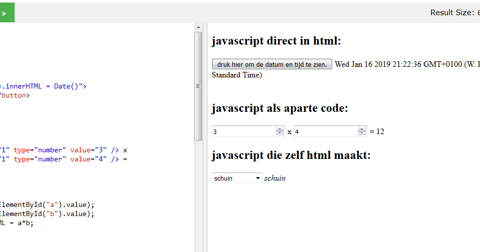 Science: Javascript voorbeelden