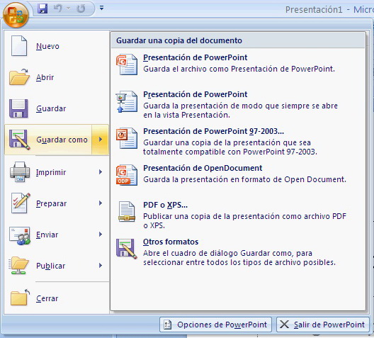 Menús de power point