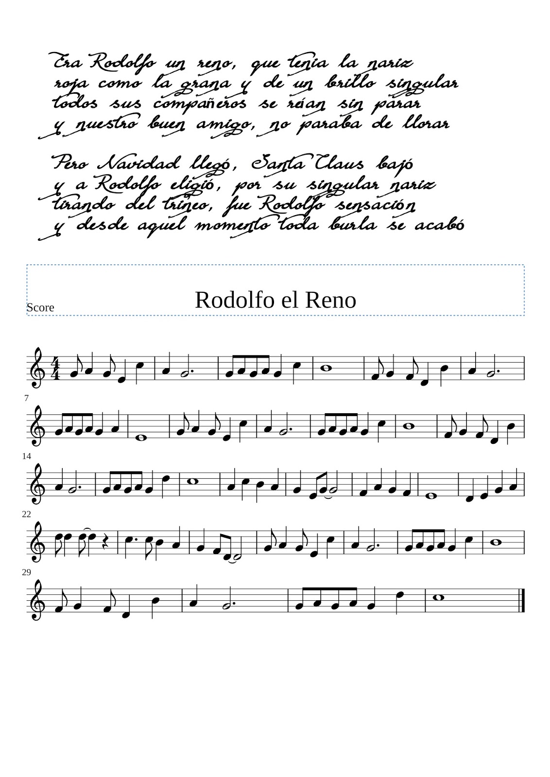 Flauta en do mayor: Rodolfo el reno