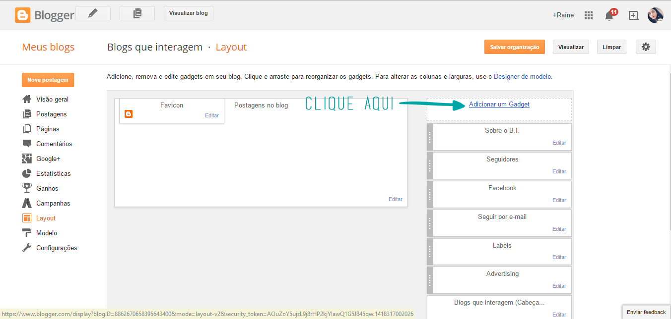 Utilizando o Gadget HTML/JavaScript para inserir um banner na plataforma Blogger / Rede - Blogs ...