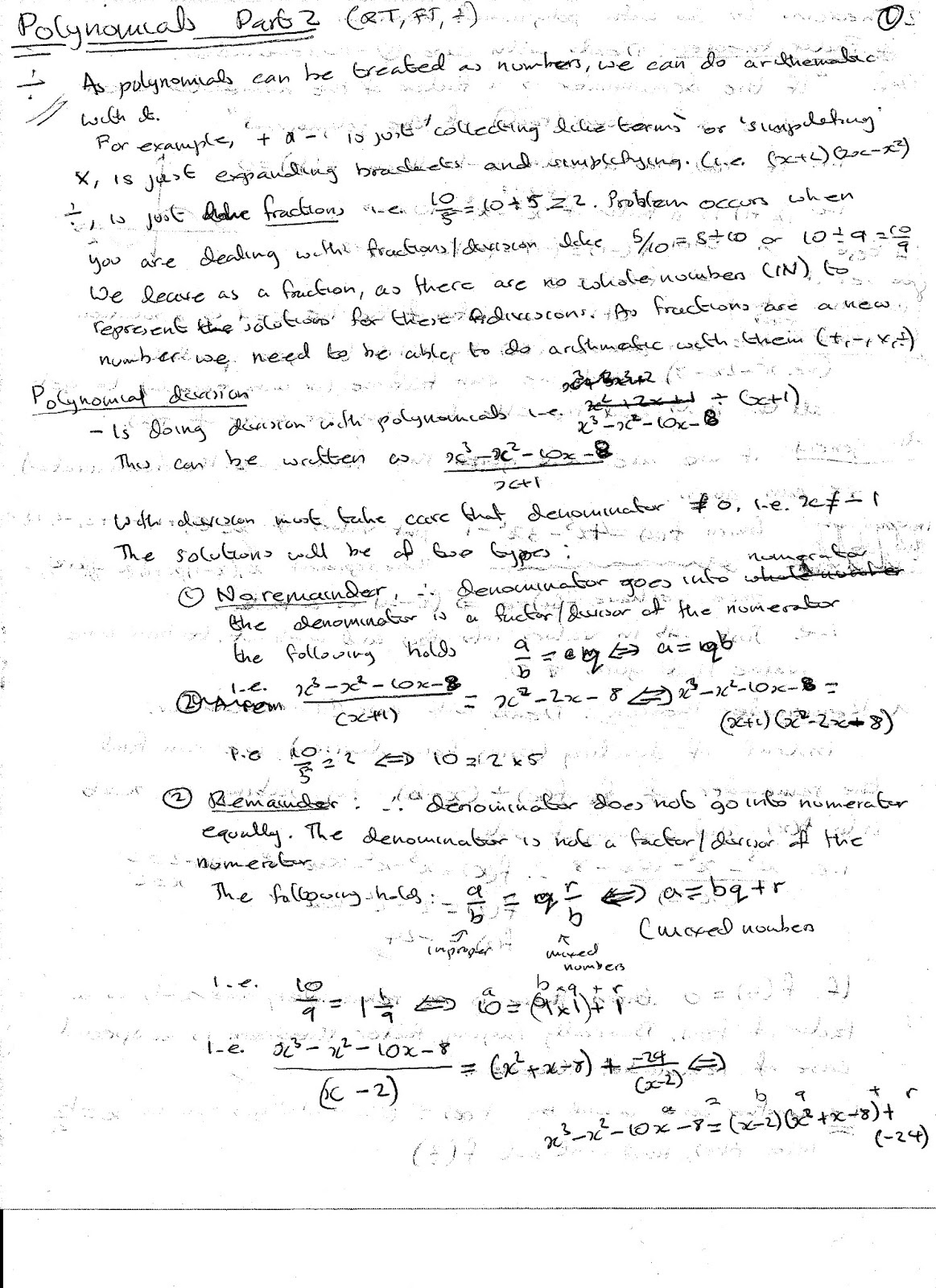 A Level Maths Notes: Polynomials - Division