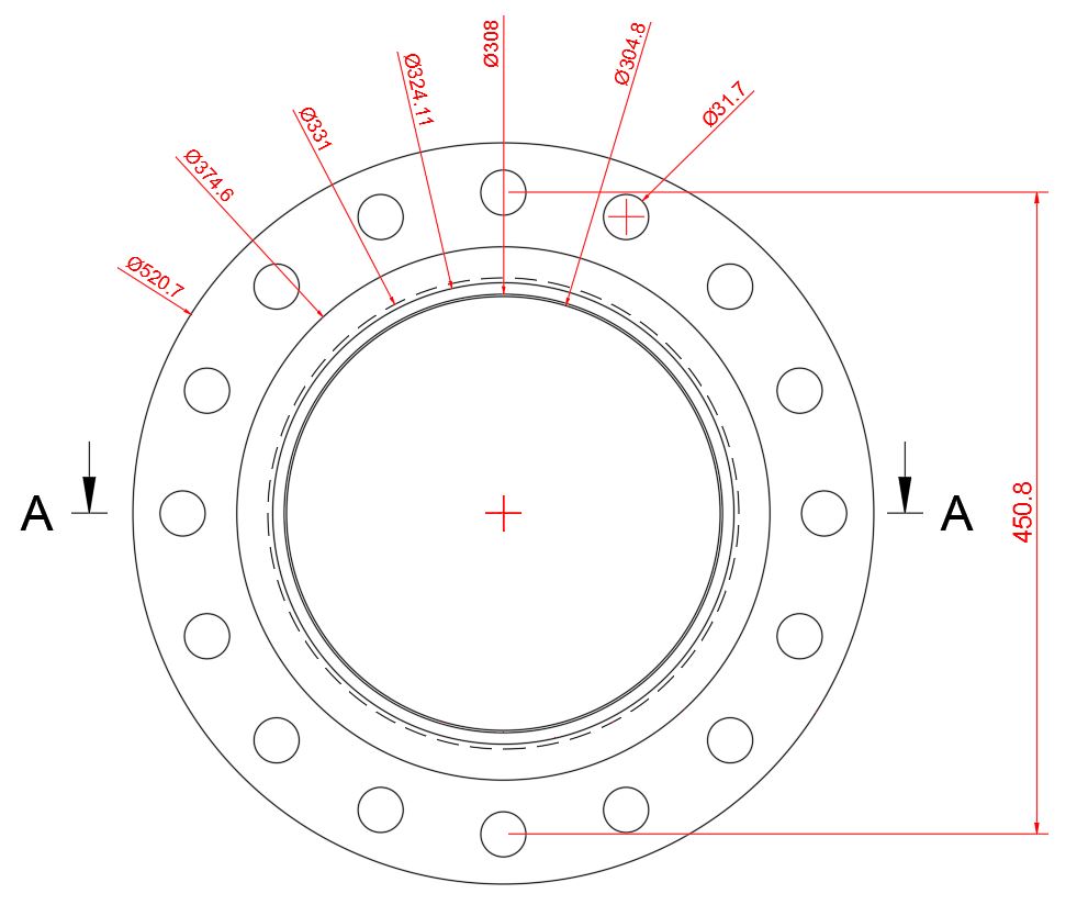 AUTOCAD NETWORK: 300 lb RF Stainless Steel Weld Neck Flange