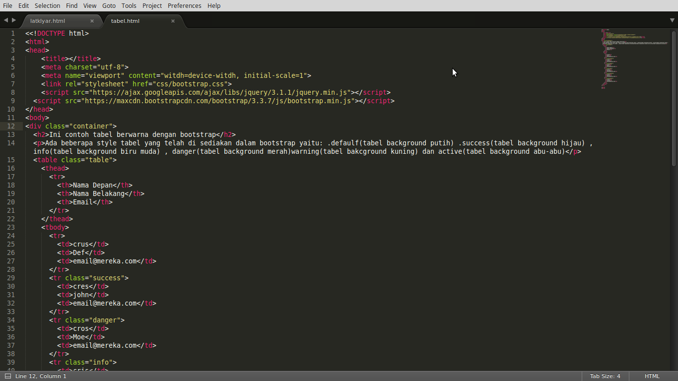 Membuat Tabel Bervariasi warna Dengan Bootstrap ~ Setiyono's Blog