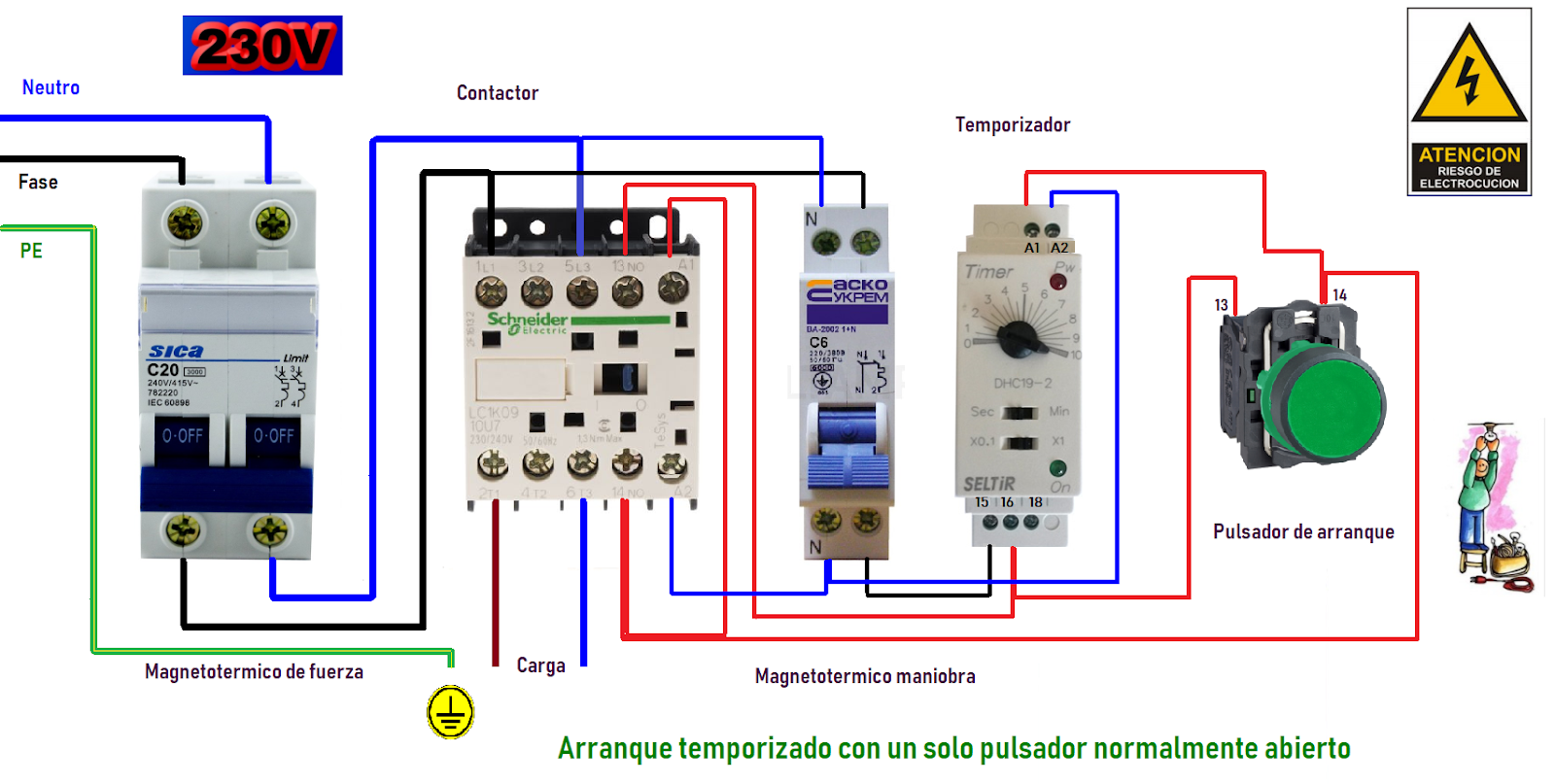 Blog electricidad-Esquemas electricos: Arranque temporizado con un solo ...