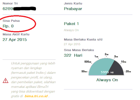 Cek Pulsa dan Kuota Internet: Cara Cek Pulsa 3 (Three)
