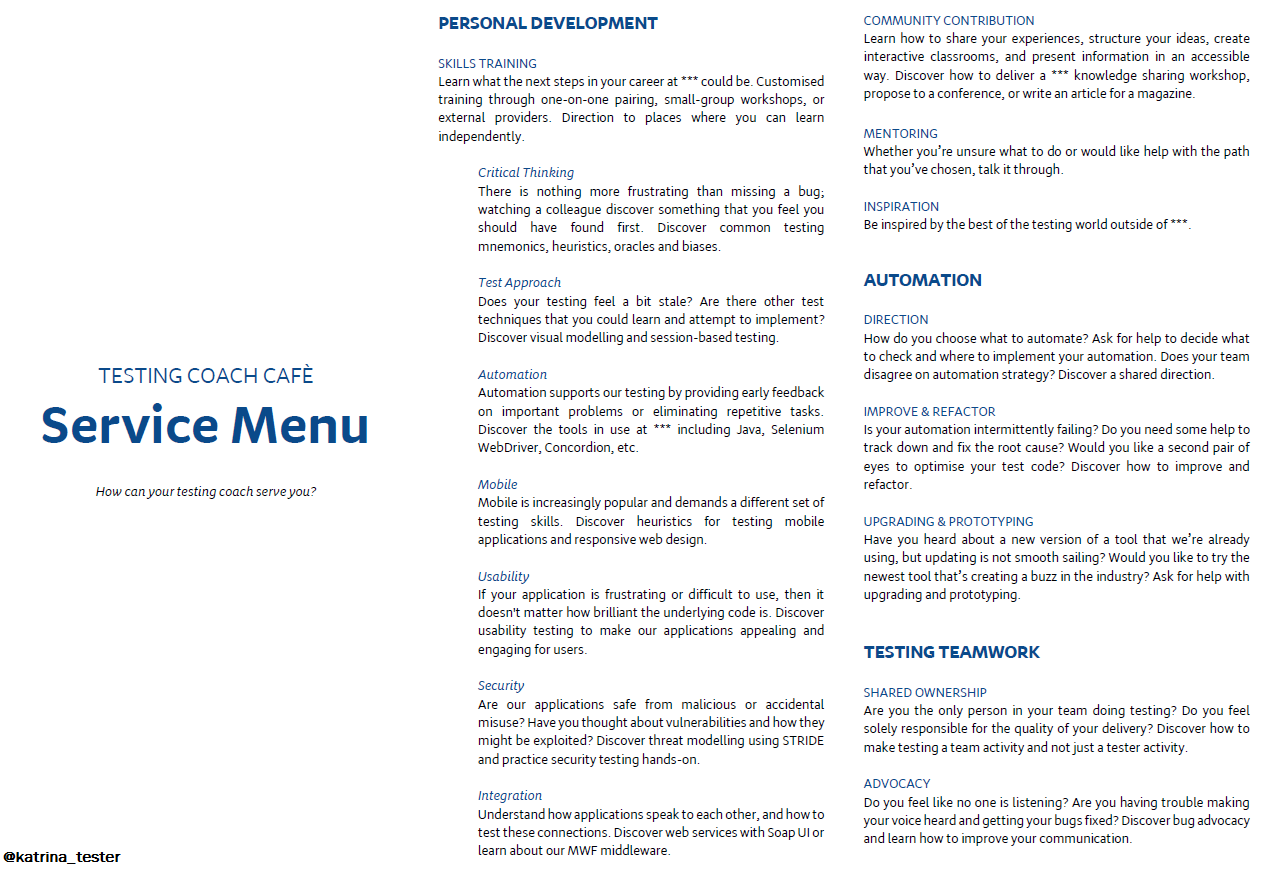 Katrina the Tester: Testing Coach Cafe Service Menu
