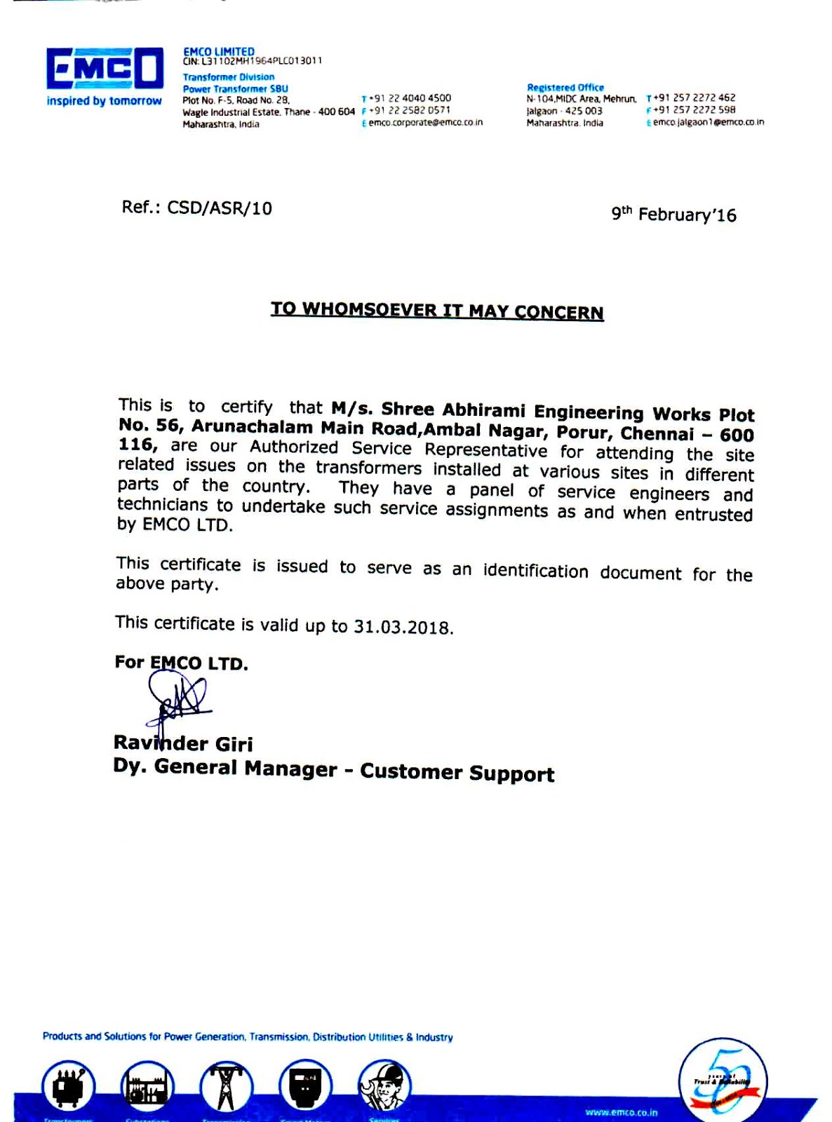 SHREE ABIRAMI ENGGINEERING WORKS: AUTHORIZATIONS