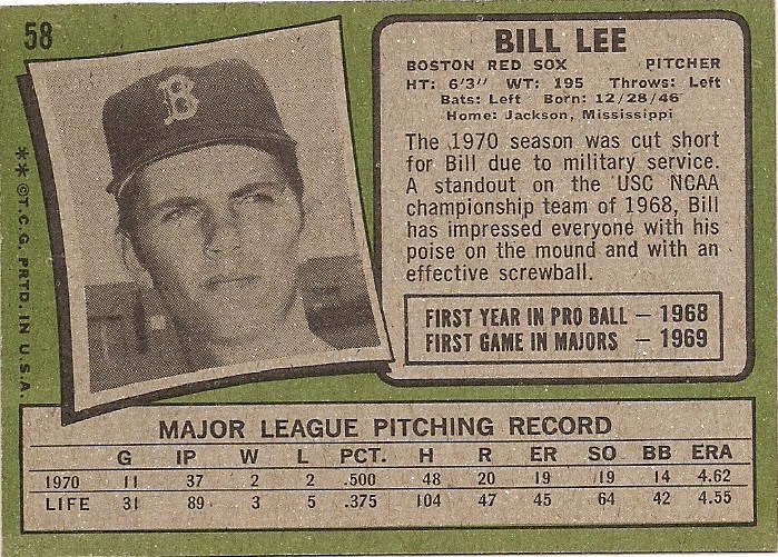 Topps 1971: no. 58 - bill lee