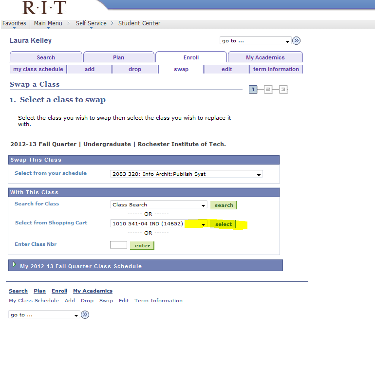 RIT SIS: How do you Swap a Class in the new SIS?