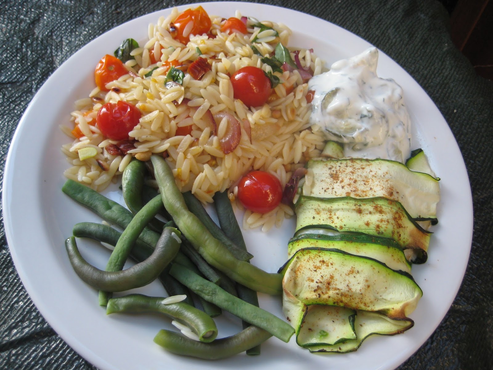 Lemon and Cheese: Courgette Wrapped Fish with a Tomato Orzo Salad