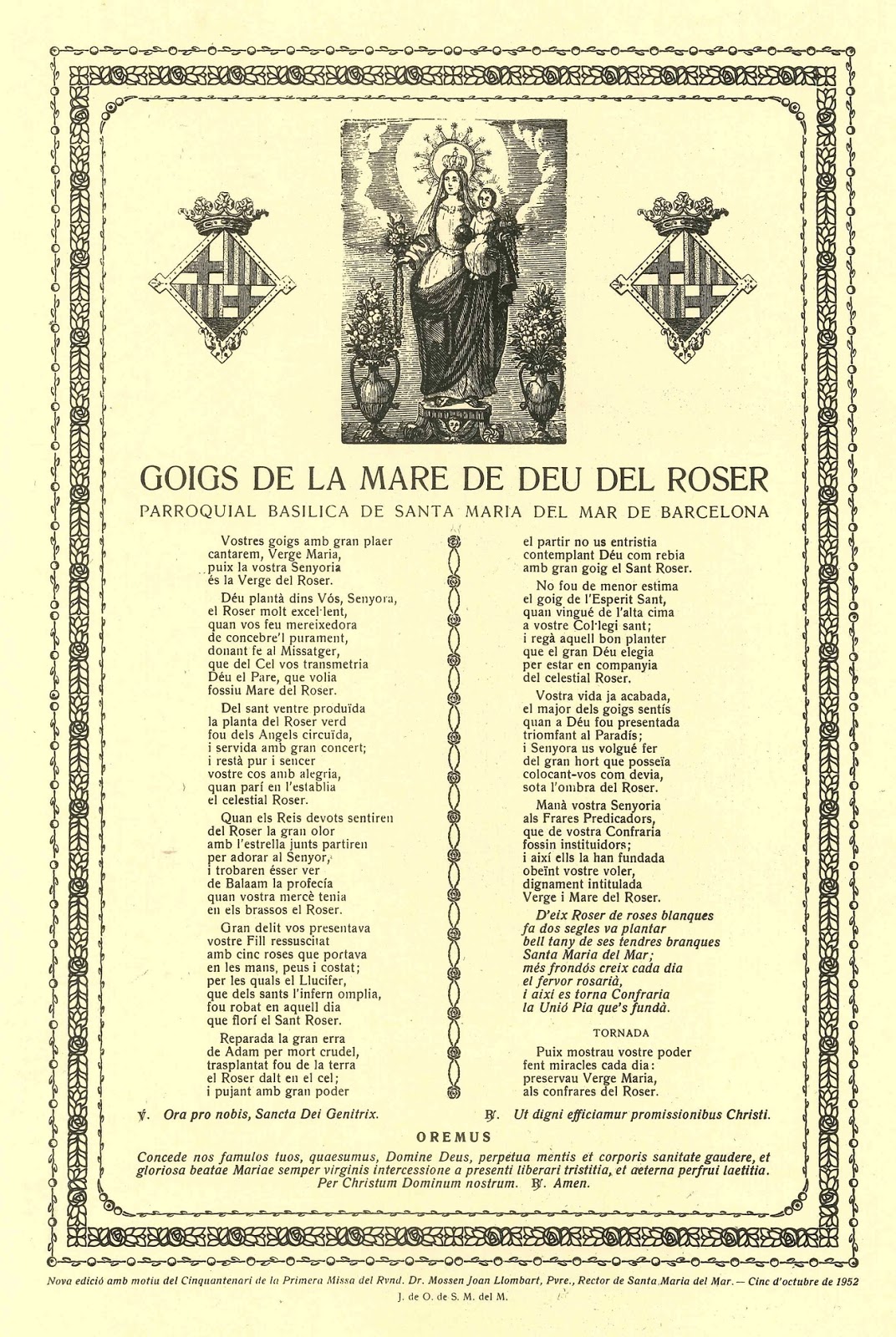 Goigs a la Mare de Déu del Roser. Santa Maria del Mar a Barcelona ...