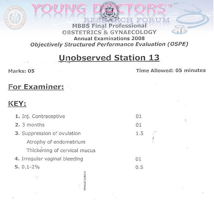 Solved Gynecology and Obstetrics OSPE by UHS - Set 2 ~ YOUNG DOCTORS' RESEARCH FORUM