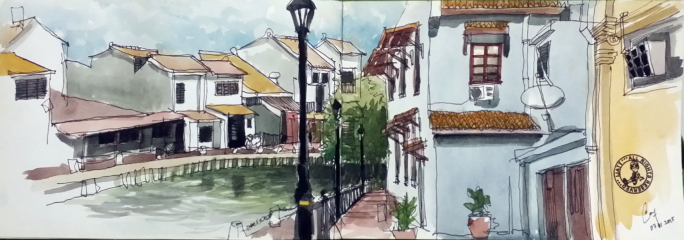 Unforgettable Art: Urban sketch : persisir sungai Melaka & kompleks ...