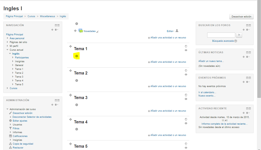 Creación de una plataforma e-learning : Actividades y recursos: TEMARIO