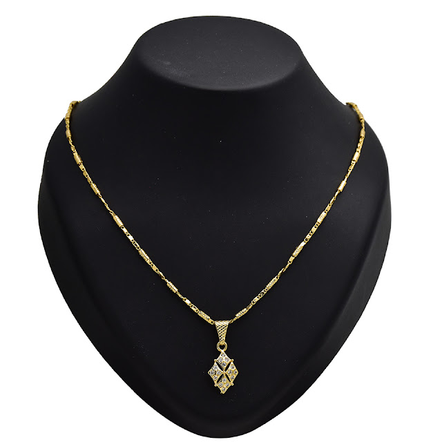 Buy Gold Plated Chain With White Stone Pendant Online|Kollam Supreme