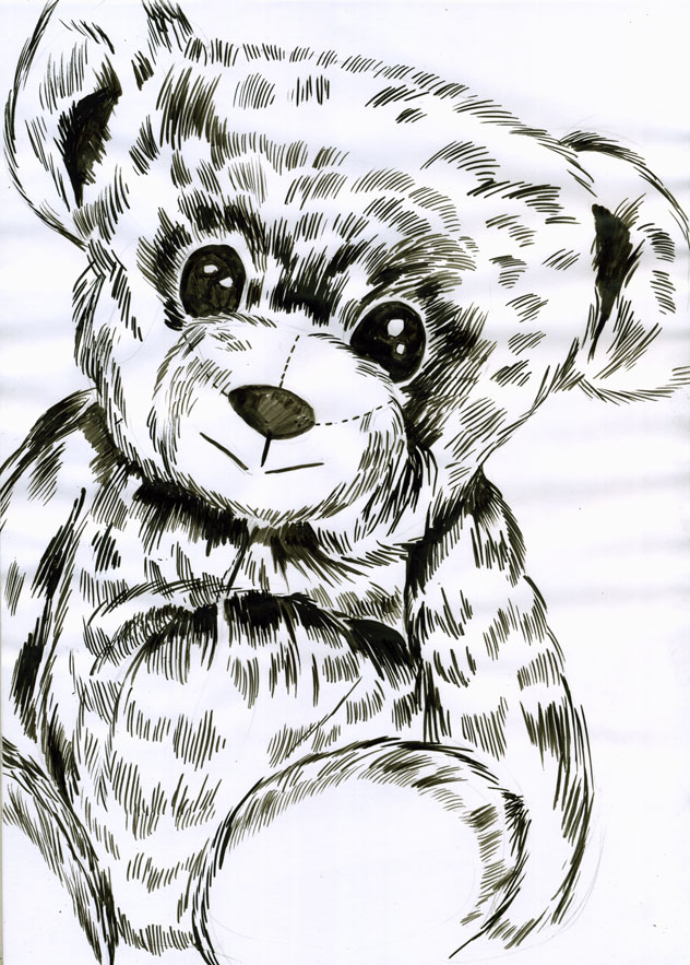 MC drawn: Teddy — sketch: brush and ink