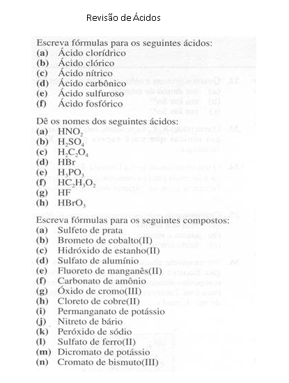 ReforÇo Escolar Primeira OpÇÃo Revisão De Química Ácidos