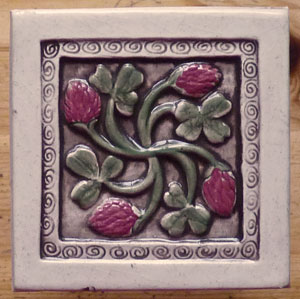 Decorative handmade ceramic tile: Decorative relief carved red clover ...