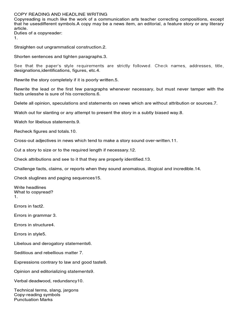 copyreading and headline writing - philippin news collections