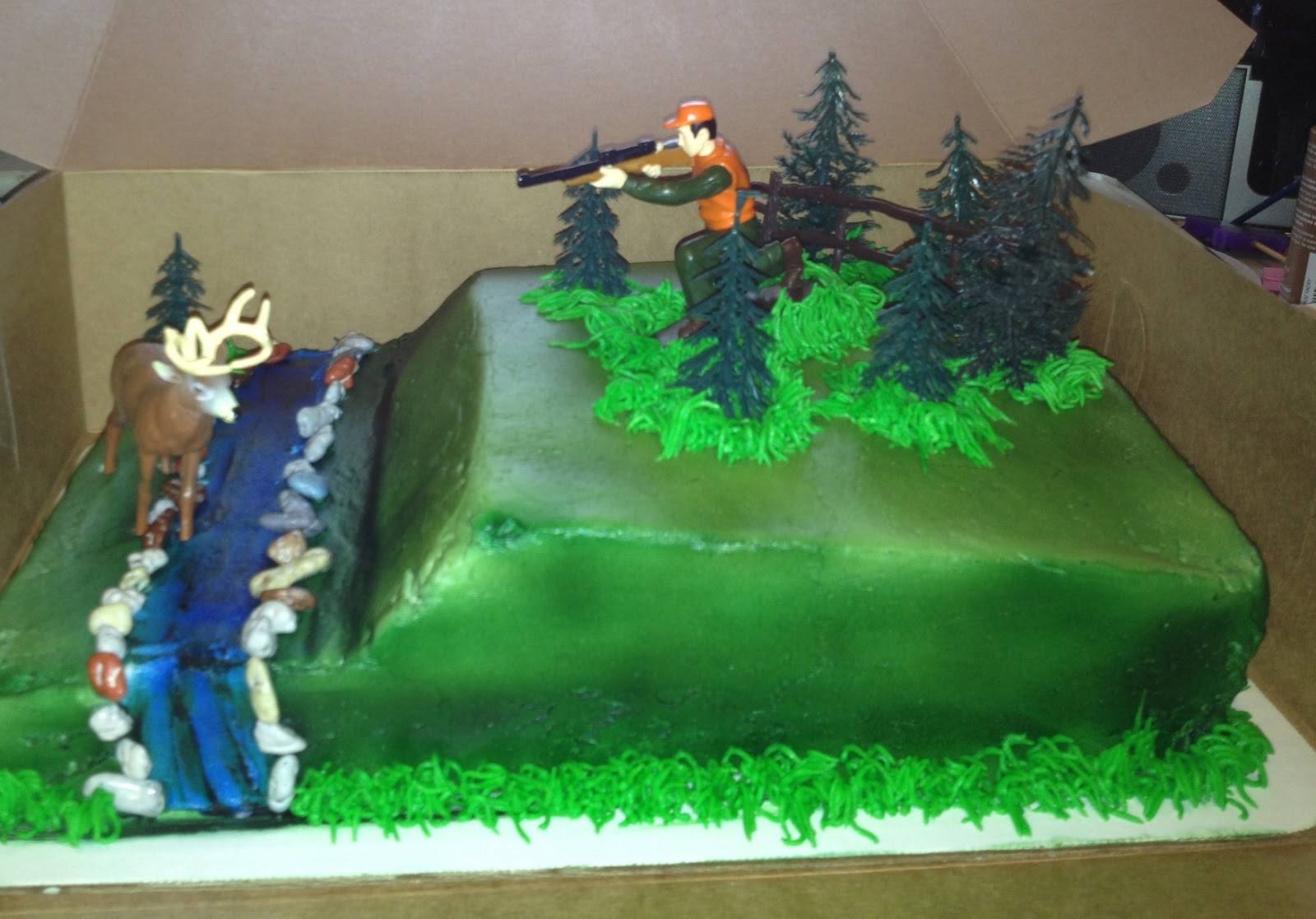 Custom Cakes by Christy: Deer or Buck Hunting Cake with River and Trees