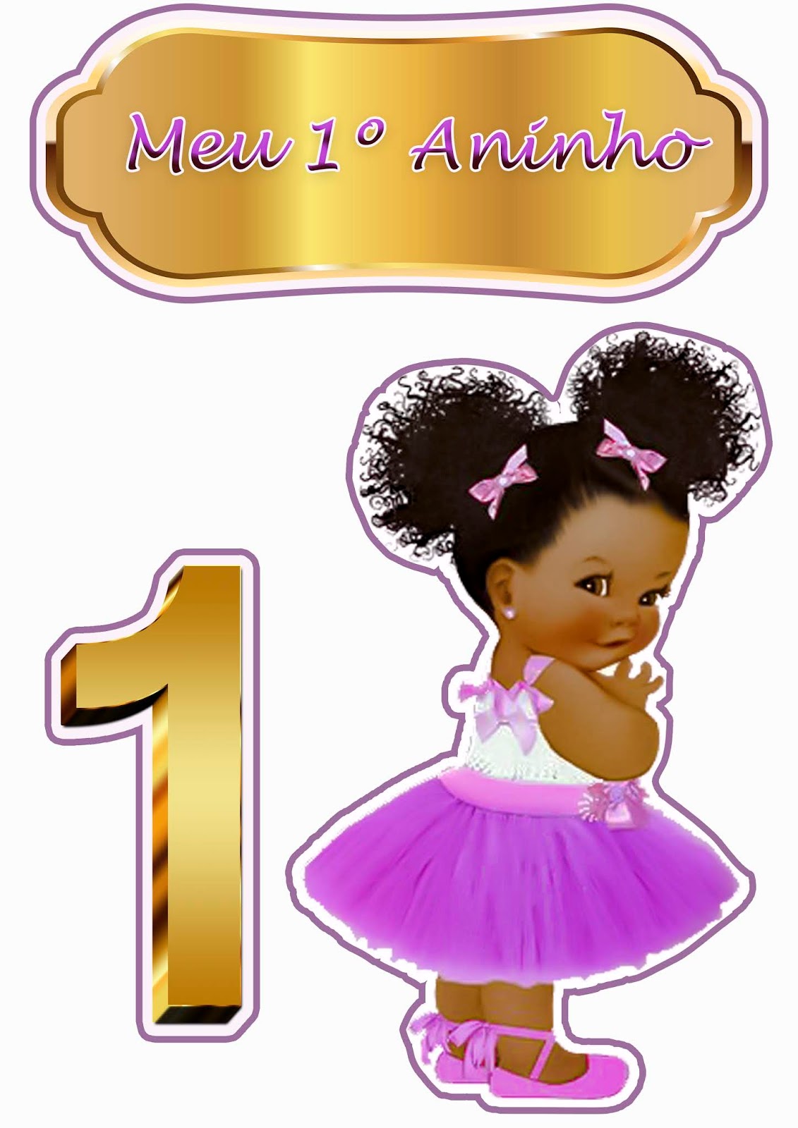 PNG: Topper para bolo menina 1 ANO LILÁS
