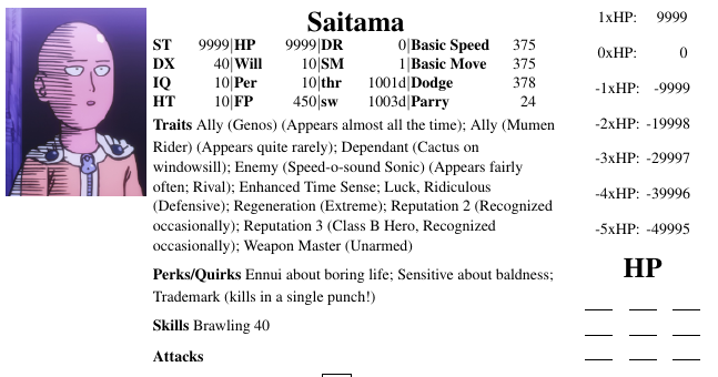 3d6 and Go!: Saitama from One Punch Man (100 000+ pt)