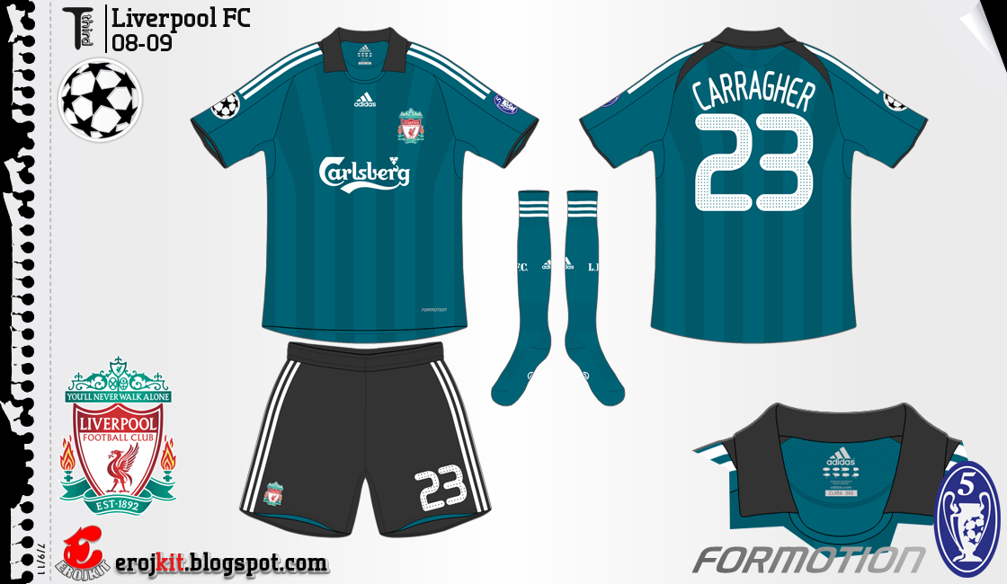 Kit Design, by eroj: 2008-10 Liverpool (Home, Away e Third)